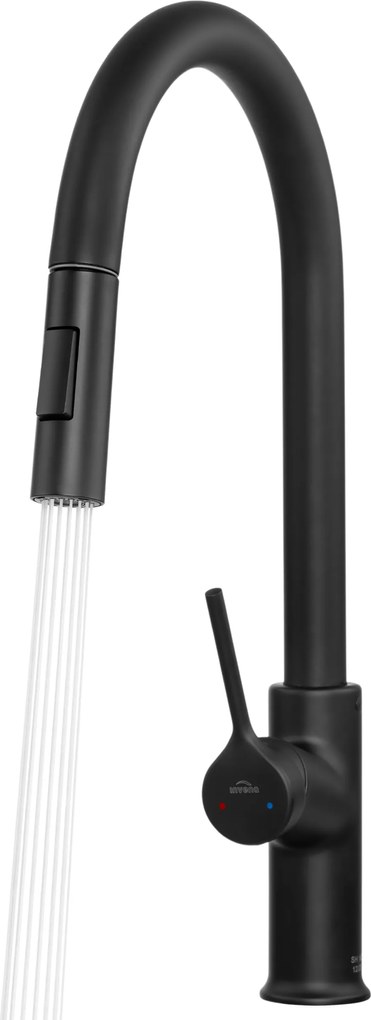 Invena Farsala, dřezová baterie s výsuvnou 2-funkční výlevkou h-433, černá matná, INV-BZ-40-U04-S
