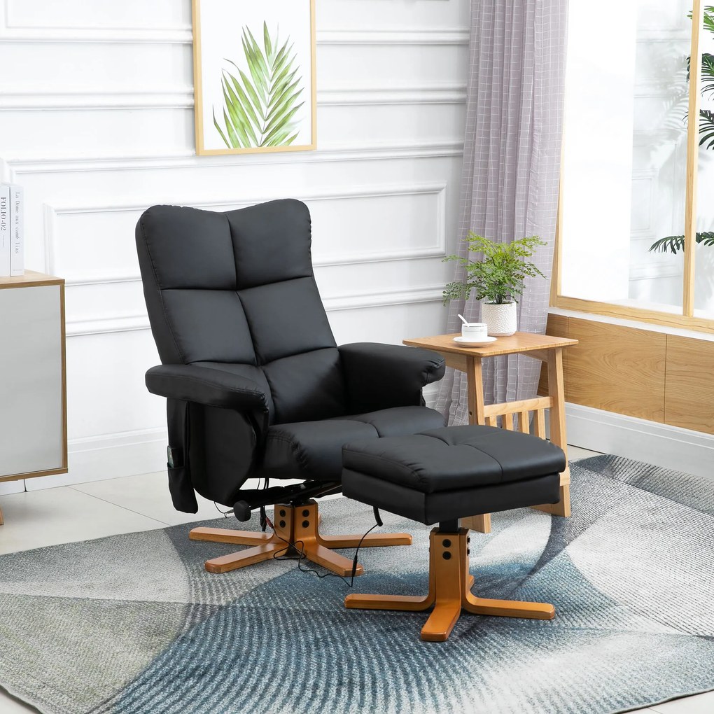 HOMCOM Relaxační křeslo Masážní křeslo s podnožkou a úložným prostorem 145° náklon Televizní křeslo s masážní funkcí Polyester Černá 80 x 86 x 99 cm …