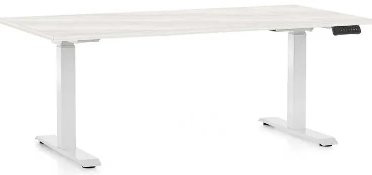 Výškově nastavitelný stůl OfficeTech D, 160 x 80 cm, bílá podnož, bílý jasan