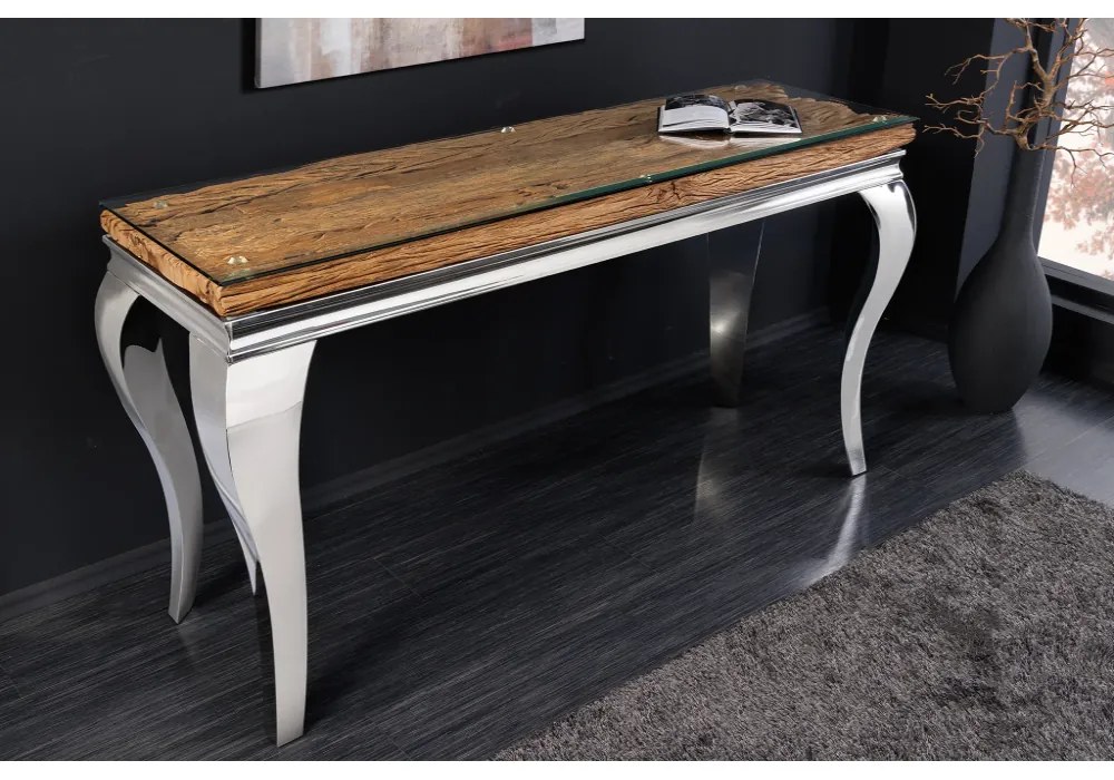 Massive home | Konzole MODERN BAROCK BARRACUDA 140cm chrom vč. skleněný top bez teakového topu