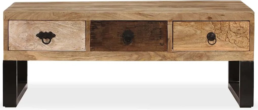 Konferenční stolek 3 zásuvky masivní mangovník 90 x 50 x 35 cm 244942