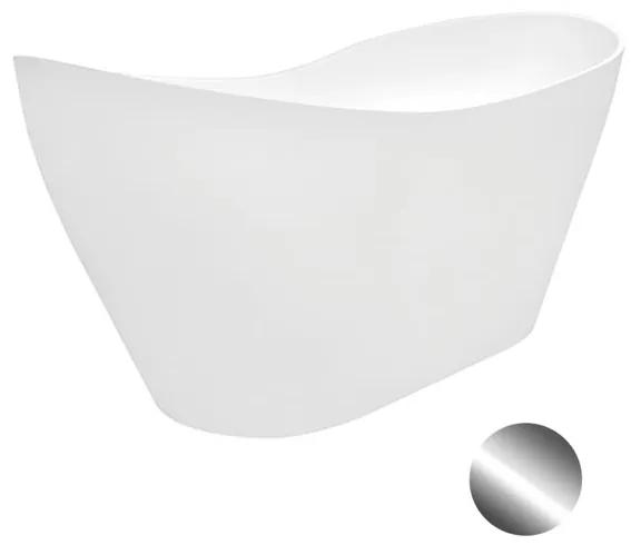 Besco Volně stojící vana z litého mramoru Viya 160x70 (170x71) Barva: Bílá, Rozměry (cm): 158x70,5, Typ a barva výpustě: Click-Clack s horním čištěním, bílá