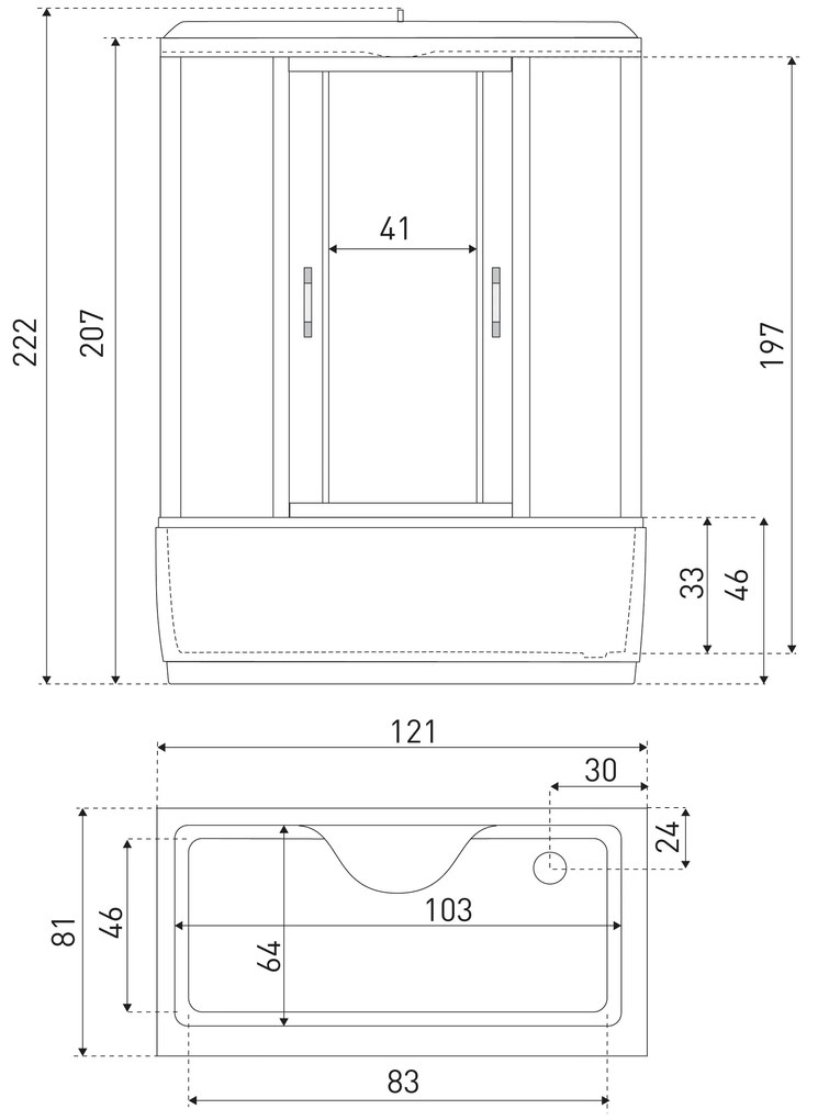 NIKIDO Sprchový a masážní box s vanou  XL 121x81 x222