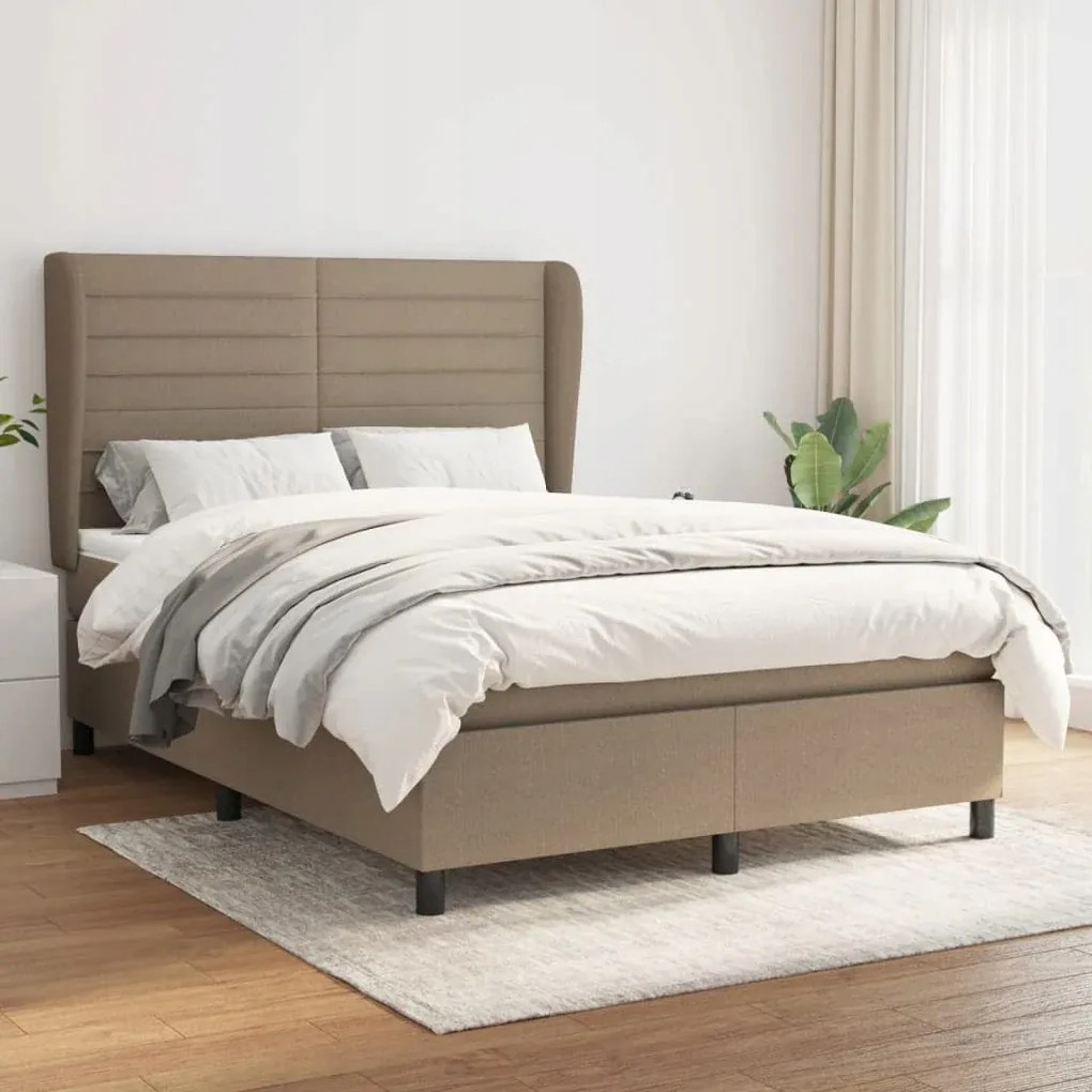 Box Spring Postel S Matrací Textil Taupe vodorovné pruhy 140 x 200 cm