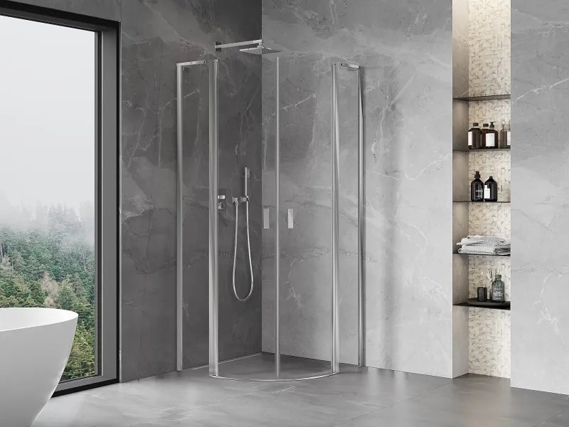 Mexen Mist L, čtvrtkruhový sprchový kout s 2-křídlými dveřmi, 80 x 80 cm, 8mm čiré sklo, chromový profil, 8A32L-080-080-01-00