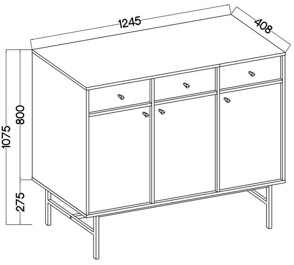 TOKYO 3 c | komoda 827 | 124,5 cm | černá grafit/zlatá