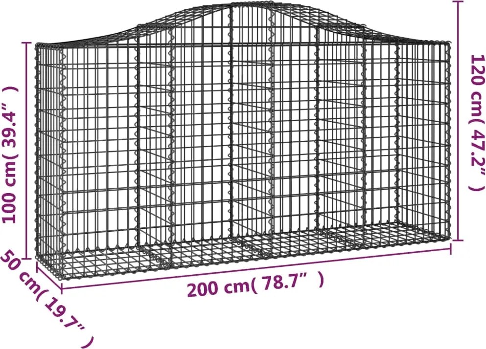 Klenuté gabionové koše 9 ks 200x50x100/120cm pozinkované železo 3145647