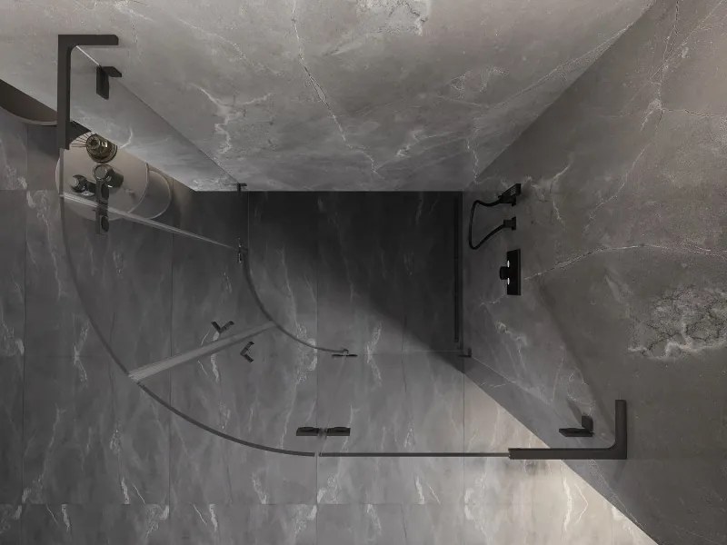 Mexen Lunar, L pravý půlkruhový sprchový kout 100 x 80 cm, 8mm čiré sklo, grafitový profil, 833L-100P-080L-95-00