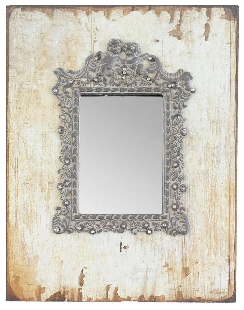 Zrcadlo vsazené do dřevěného rámu s patinou - 23*2*30 cm