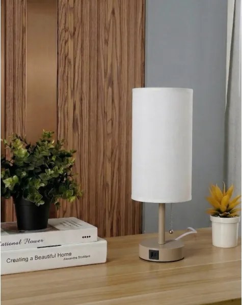 Brilagi - Stolní lampa s USB portem TABLON 1xE27/25W/230V béžová/bílá