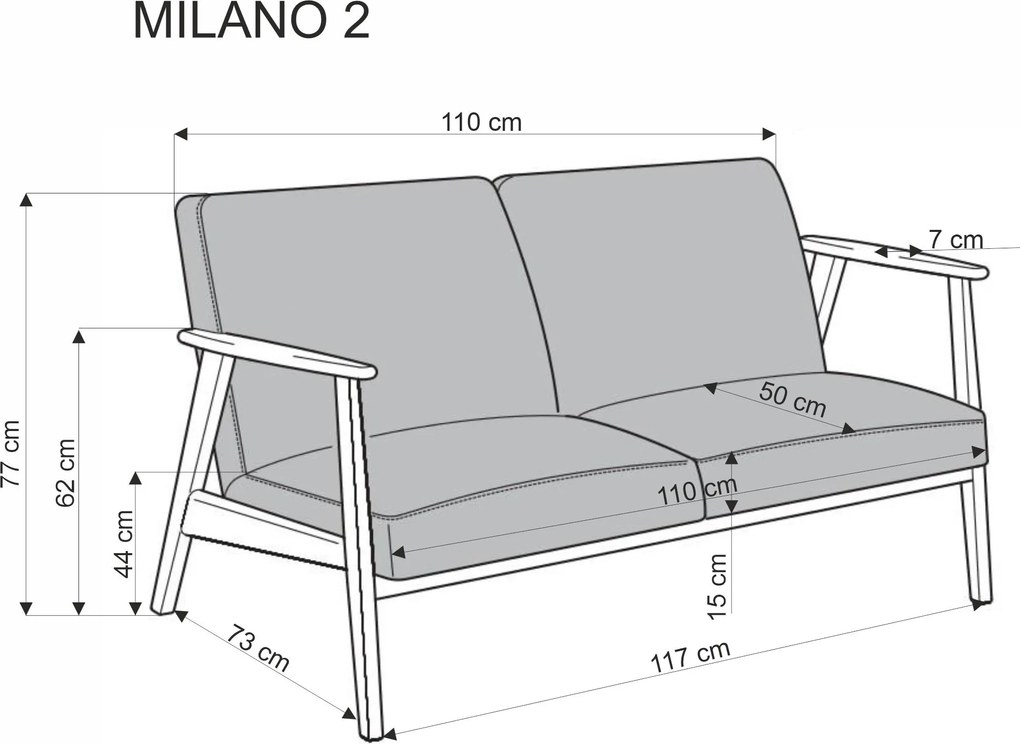 Dvoumístná pohovka MILANO z masivu 120 cm olivová/ořechová