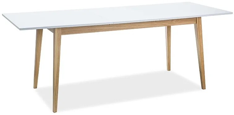 Jídelní stůl CESAR rozkládací 120-165x68 cm, bílý lak, dub, VÝPRODEJ