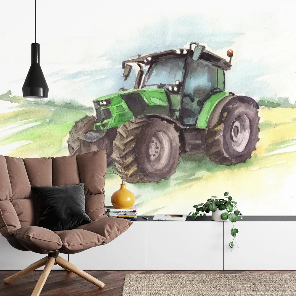 Fototapeta Traktor Malovaný Akvarelem Omyvatelný vlies 180x120