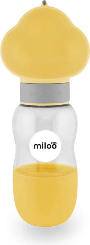 MilooPets Cestovní láhev a miska 2v1 pro psy PawDuo žlutá (350ml + 180ml)
