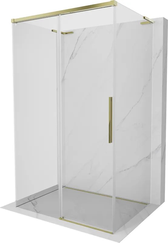 Mexen Rox-3SL, 3-stěnný výsuvný sprchový kout 125 x 100 cm, čiré sklo, zlatý profil, 8C2L-125-100-50-00-3S