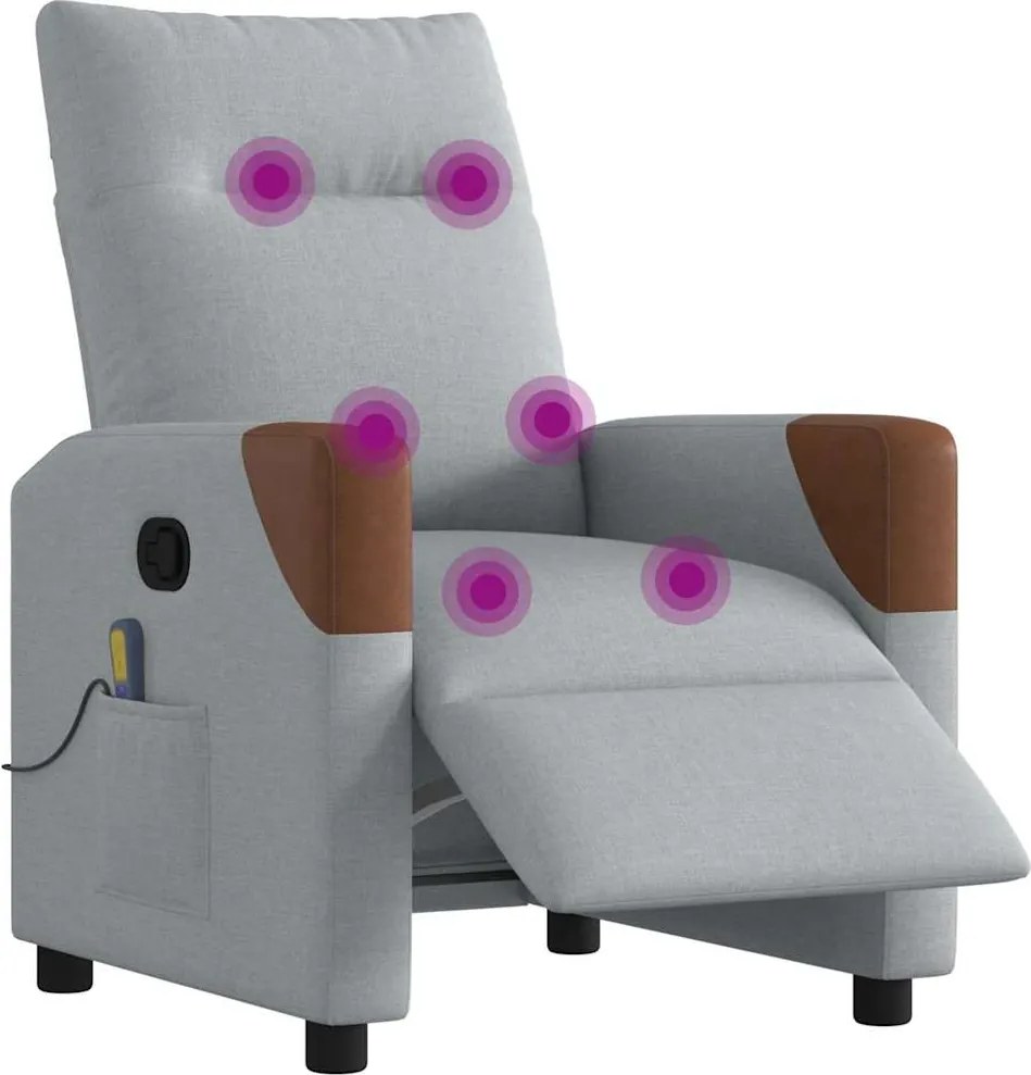 Elektrické masážní polohovací křeslo světle šedé textil 3323998