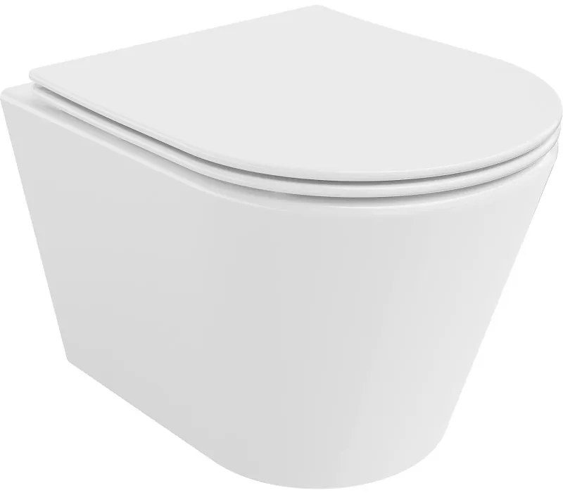 Mexen Rico, závěsná WC mísa 490x360x370 mm, Rimless Tornádo + WC sedátko z duroplastu, bílá lesklá, 30720400T