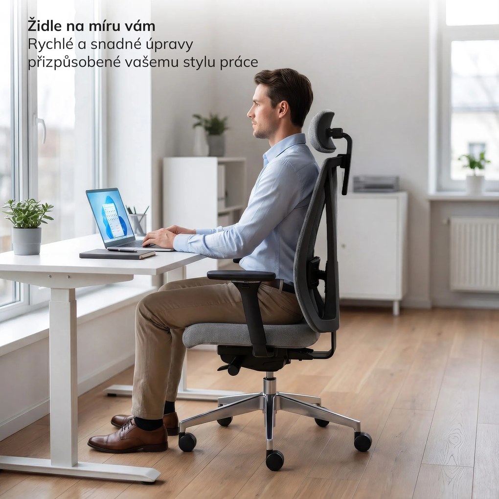 Ergonomická otočná kancelářská židle s síťovaným opěradlem, šedá: VECTOR