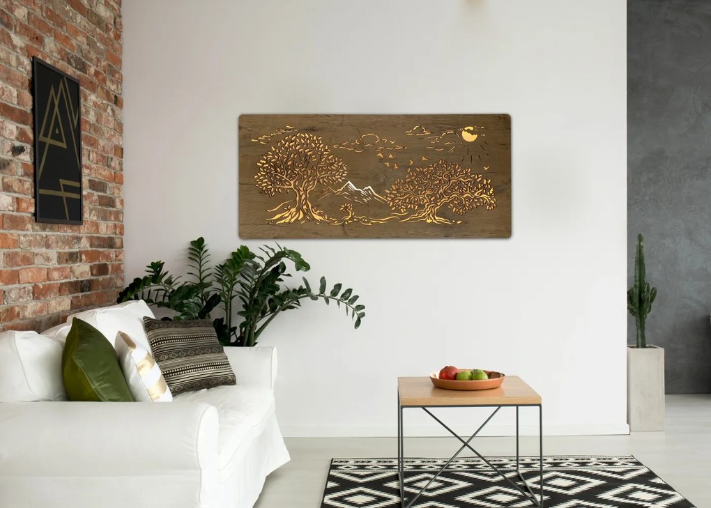 Li-Go "Tři duby" světelný obraz 230V 110x50 cm provedení povrchu: černá s patinou