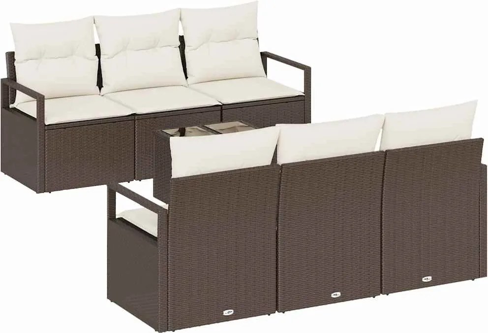 Set pohovek 7 ks 6-Počet míst Hnědá a krémová polyratan 3346268