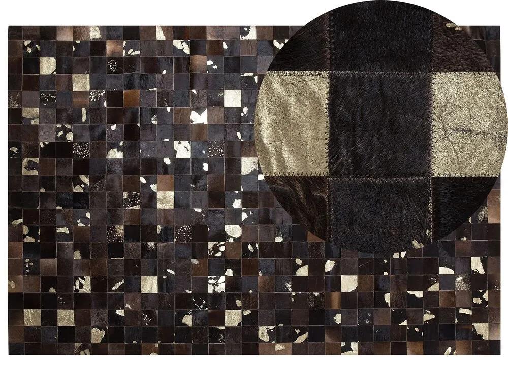 Hnědozlatý patchwork kožený koberec 200x300 cm BANDIRMA Beliani