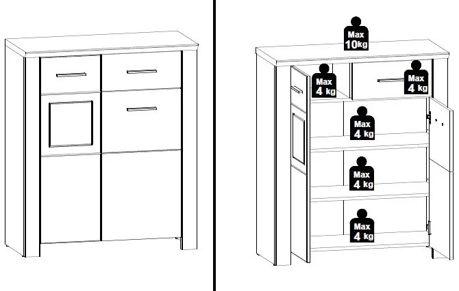 Úložná komoda/botník Materio, dub/bílá