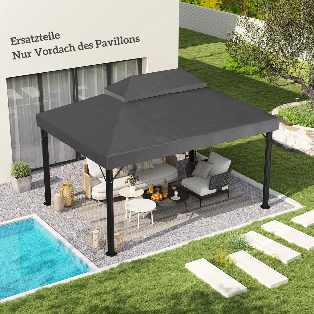 Náhradní stříška Outsunny pro altán 4 x 3m, dvojitá střecha s odtokovými otvory, vysoká hustota 370g/m² polyester, UPF30+ ochrana proti slunci, POUZE…