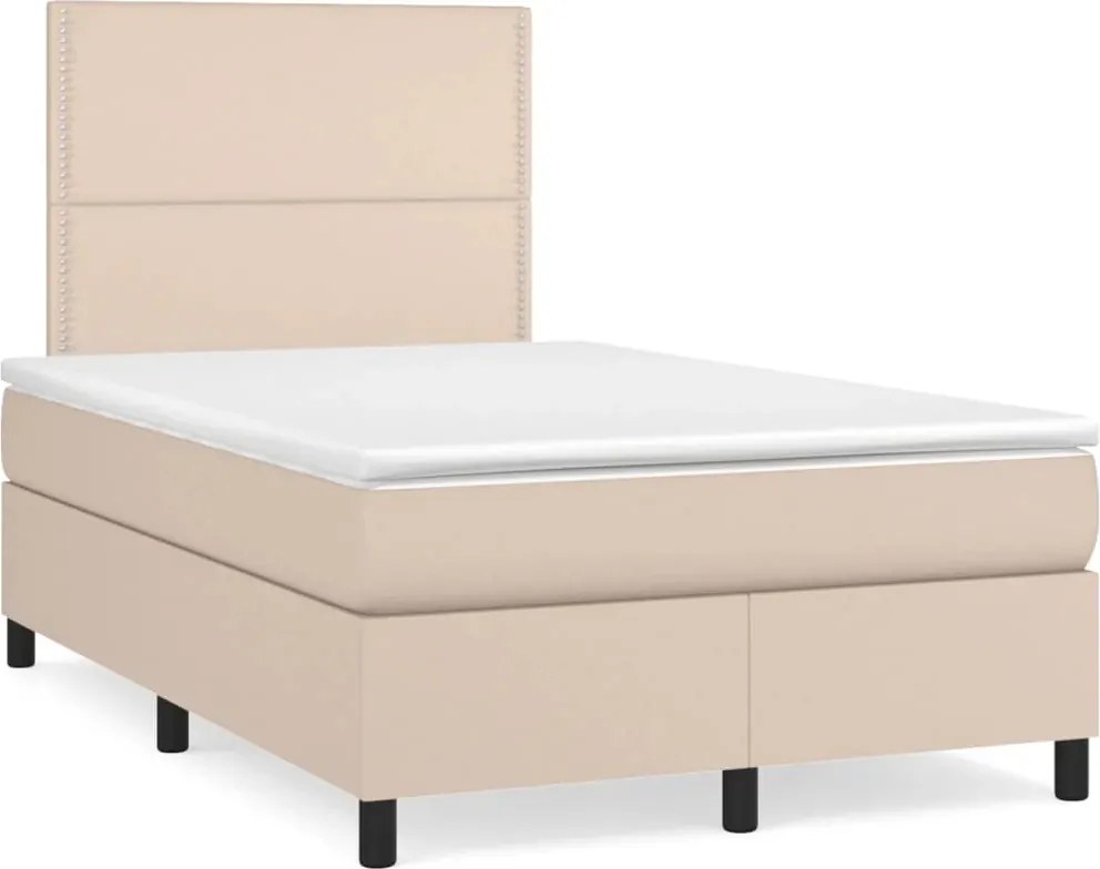 Box Spring Postel Matrace A Led 200X200Cm Umělá Kůže Cappuccino Hladké s hř
