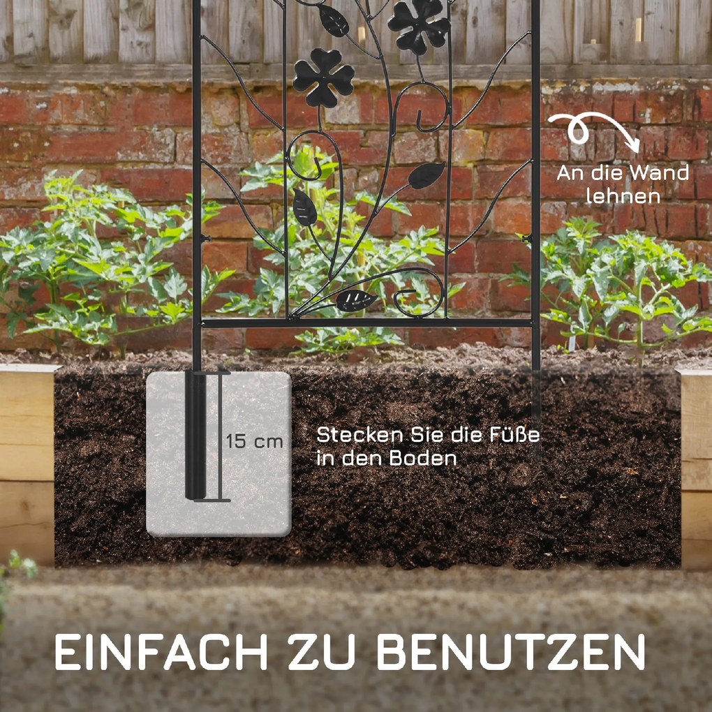 Outsunny 2-set zahradní mřížka 38 Š x 98 V cm z kovu ve tvaru čtyřlístku a ptáčka pro popínavé rostliny nerezavějící černá pro zahradu balkon dvůr | …