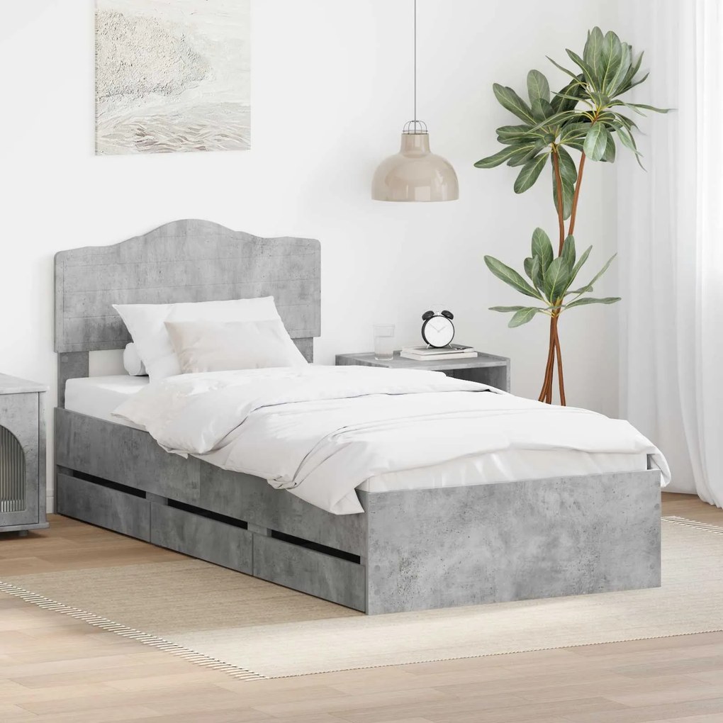 Rám postele s čelo Betonově šedá 90 x 200 cm Inženýrské dřevo 3413043