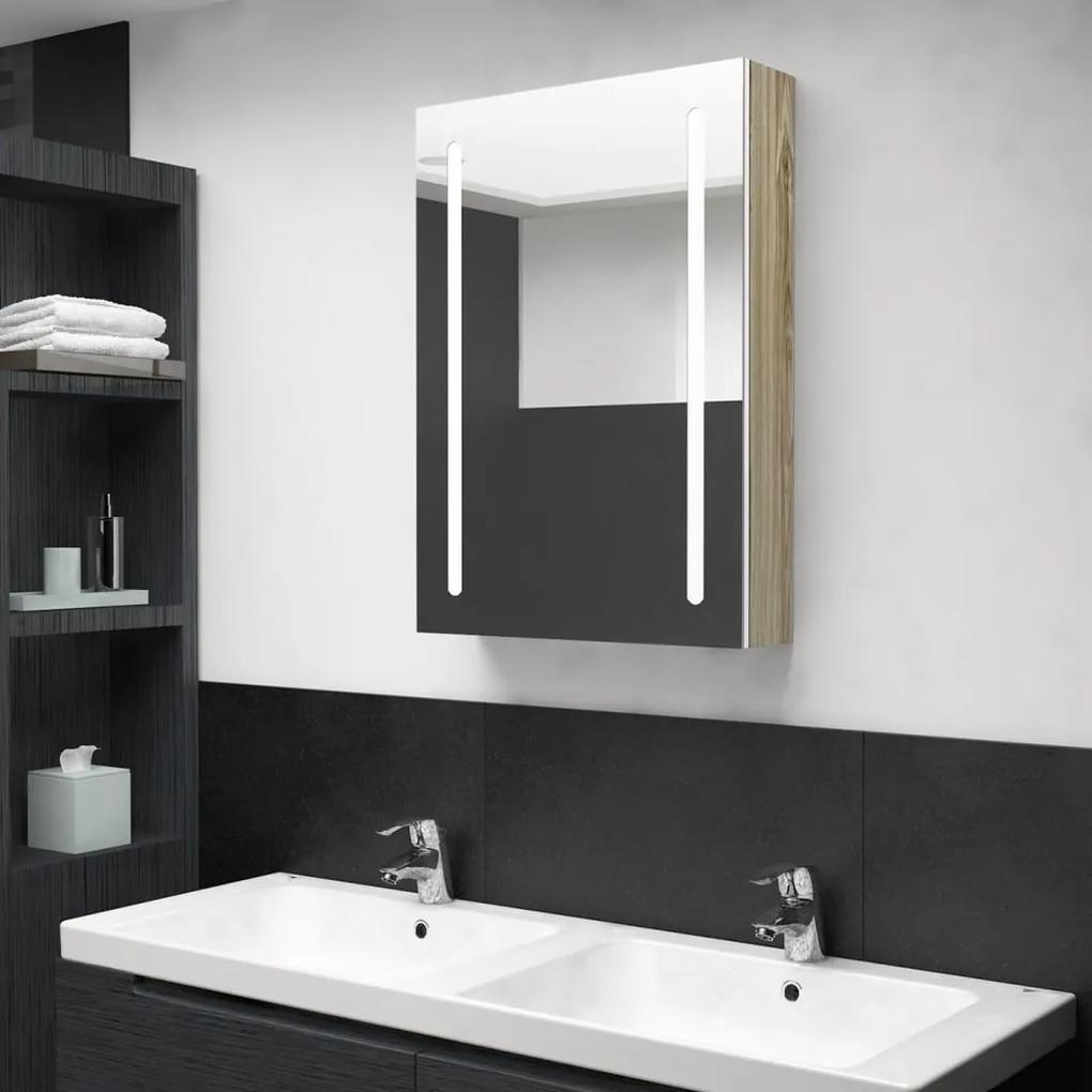 326500 vidaXL LED koupelnová skřínka se zrcadlem bílá a dub 50 x 13 x 70 cm