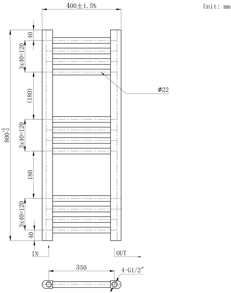 Erga Basic, topné těleso 800x400 mm, 273 W, bílá, ERG-LAV-BASIC-8040-WH