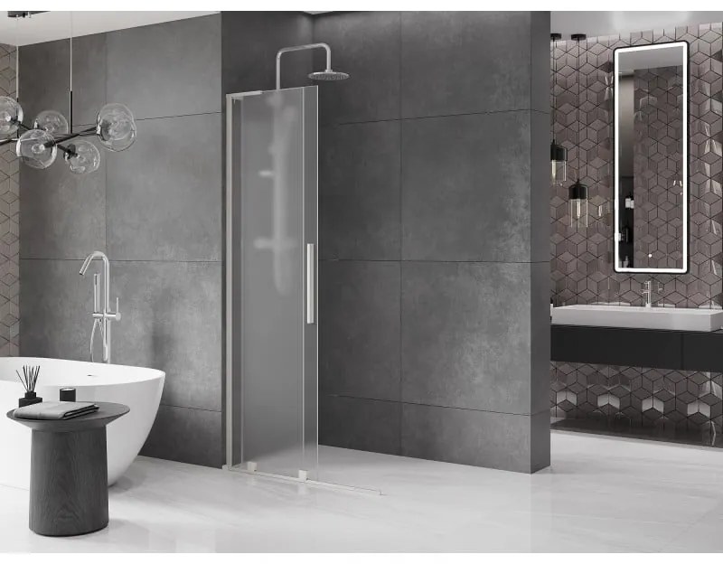 Mexen Velar L, posuvná sprchová zástěna Walk-in 100 x 200 cm, 8mm sklo námraza, broušená ocel, 871-100-003-33-97