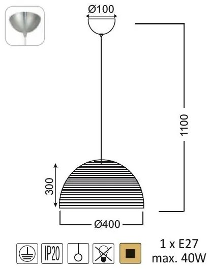 ACA DECOR Závěsné svítidlo ZINC max. 40W/E27/230V/IP20, šedé