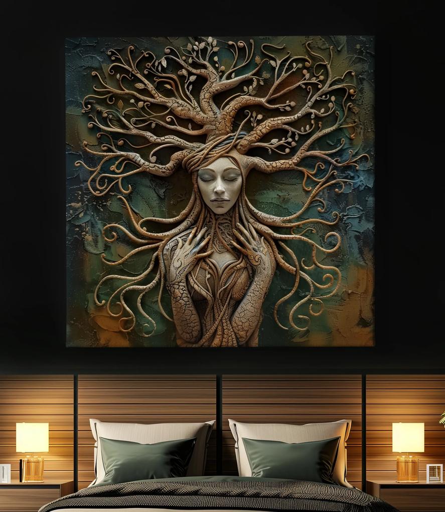 Obraz na plátně - Strom života Žena v silných větvích FeelHappy.cz Velikost obrazu: 140 x 140 cm
