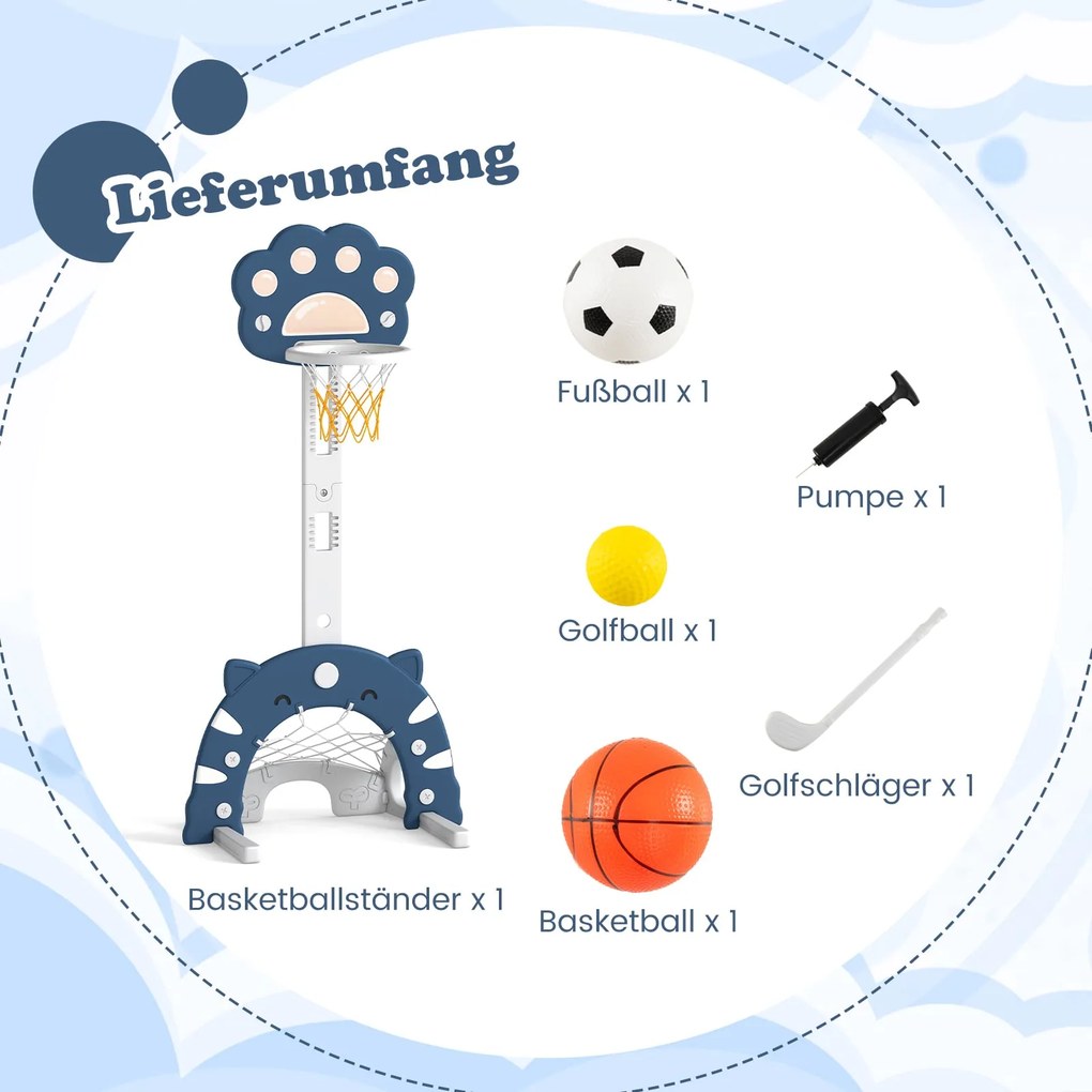 Costway 3 v 1 Dětský basketbalový koš se stojanem na basketbal, fotbal a golf