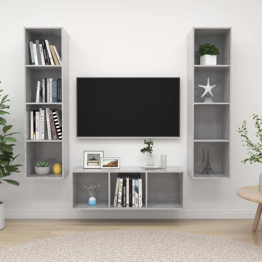 3dílný set TV skříněk betonově šedý dřevotříska 3079758