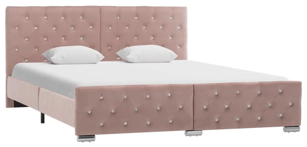 vidaXL Rám postele růžový samet 160 x 200 cm