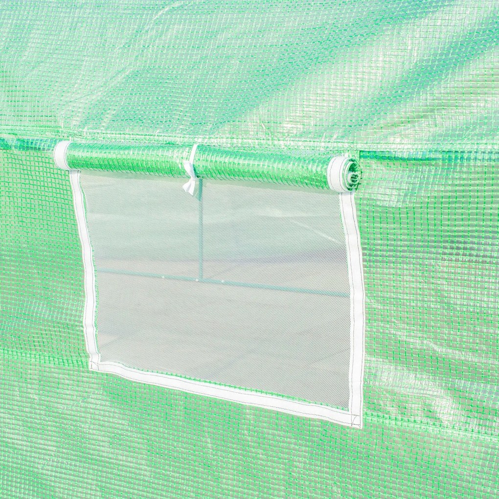 Outsunny skleník na rajčata se sedlovou střechou 600x300x200cm skleník ze zelené fólie pro zahradnictví a péči o rostliny