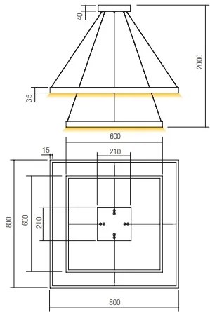 Závěsné čtvercové led svítidlo Redo Febe Ø - Průměr: Bílá 3000K, Varianta svítidla:: M 80cm