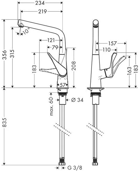 Hansgrohe Metris M71 Dřezová baterie se sprškou, EcoSmart, chrom 14782000