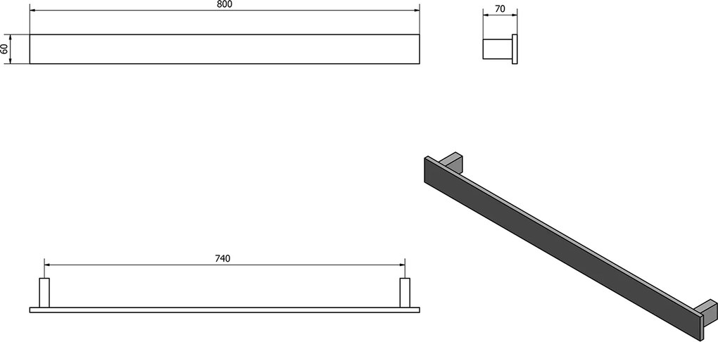 Sapho Sapho, PATRON Sušák ručníků 800x60mm, černá mat, PX079