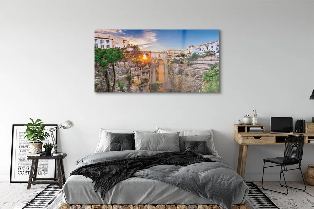 akrylový obraz Španělsko Bridge sunset 140x70 cm