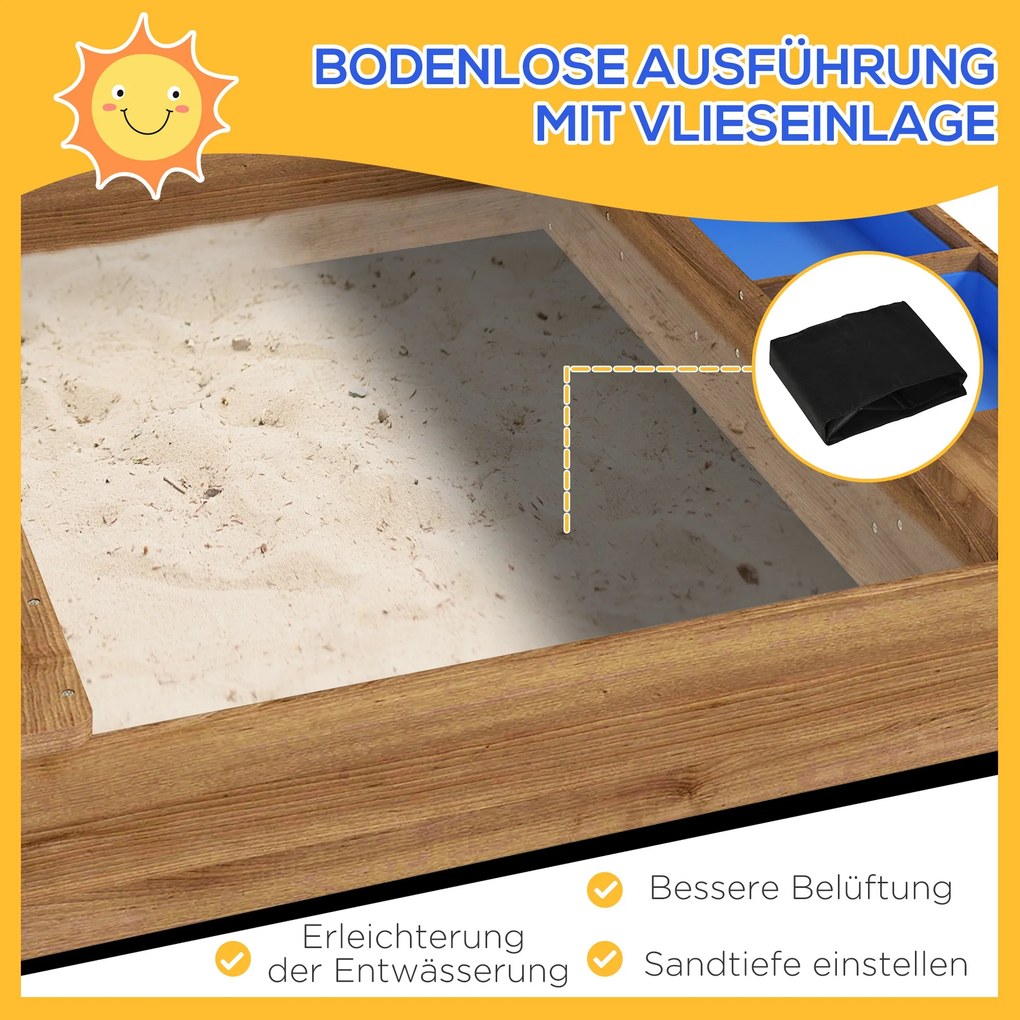 Outsunny Pískoviště s ochranou proti slunečnímu záření, design domečku na hraní, se sadou hraček, opracované masivní dřevo, 124 x 116 x 146 cm, hnědá…