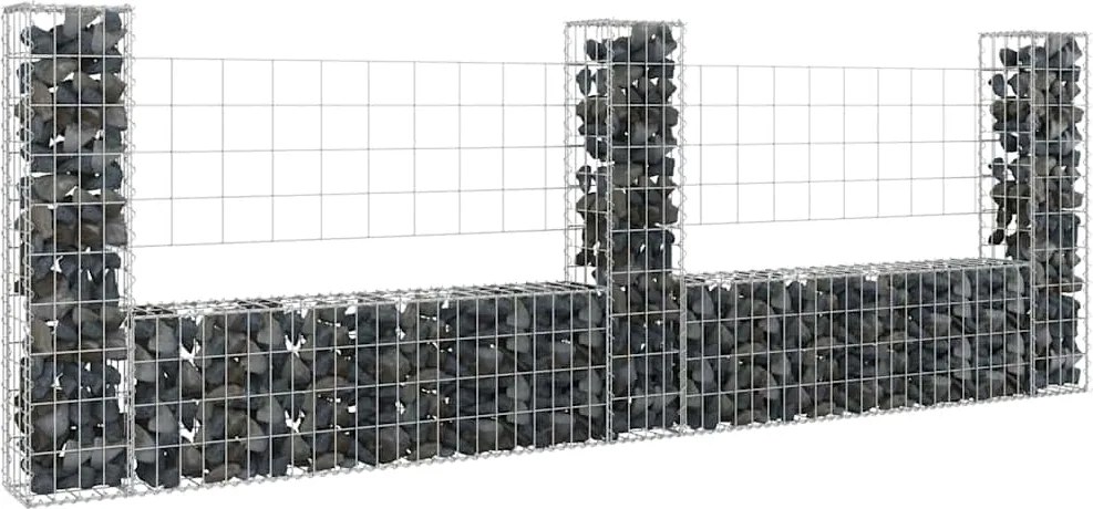 Gabionový koš ve tvaru U se 3 sloupky železo 260 x 20 x 100 cm 151276