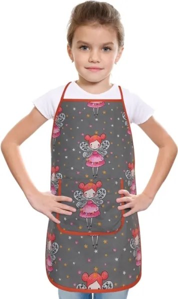 Bellatex Dětská zástěrka Víla šedá, růžová rozměr 37 x 47 cm, pro děti ve věku 3 - 5 let