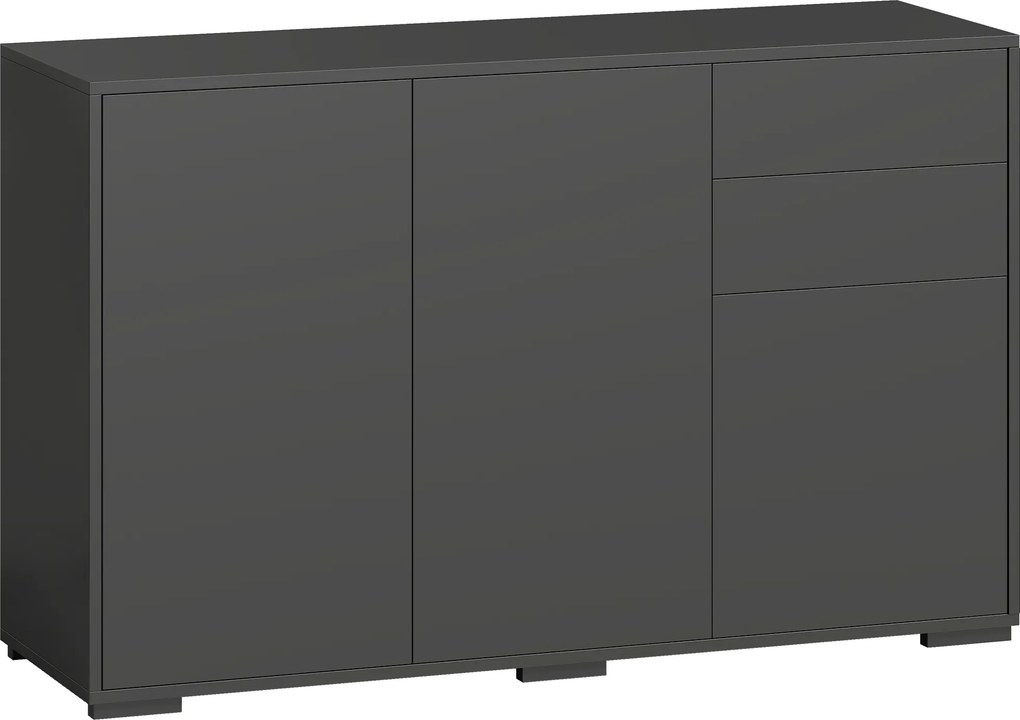 HOMCOM komoda se zásuvkami a dvířky, 2 vysouvací zásuvky a 3 dveře, nastavitelná police, dřevotříska E1, 117 x 36 x 74 cm, černá