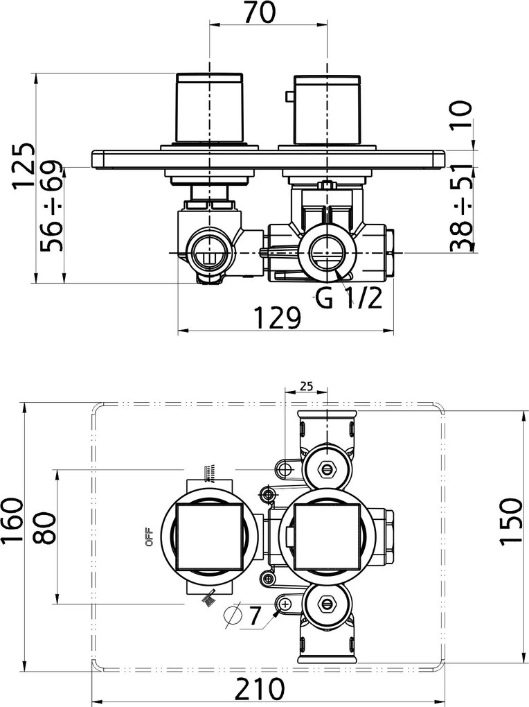 Novaservis Aquasave - Podomítková sprchová termostatická baterie 2-cestný ventil, chrom, 2850R,0