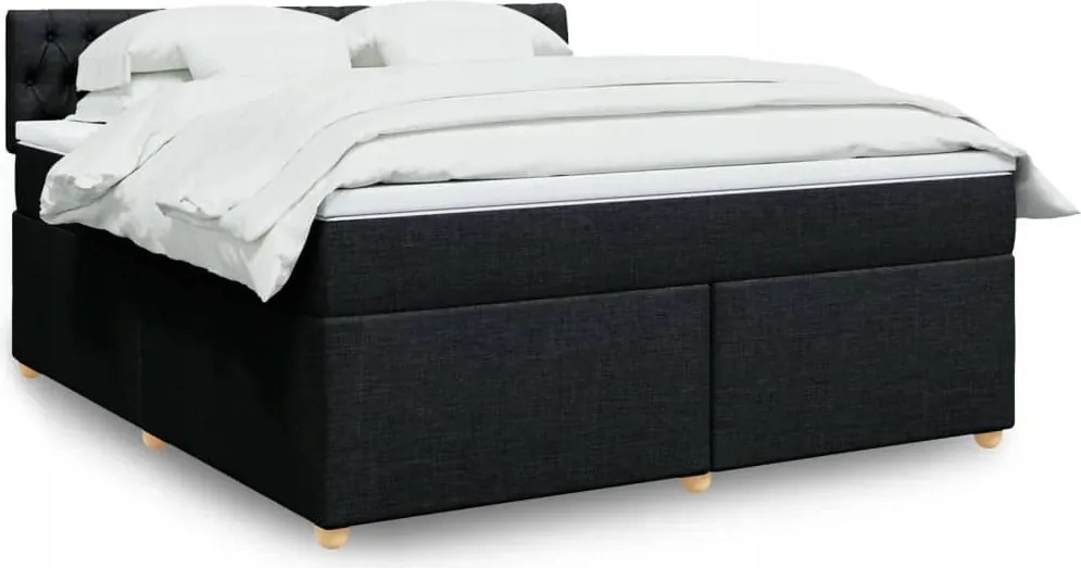 Box Spring Postel S Matrací Černá Textil Černá Prošívaný design 180 x 200