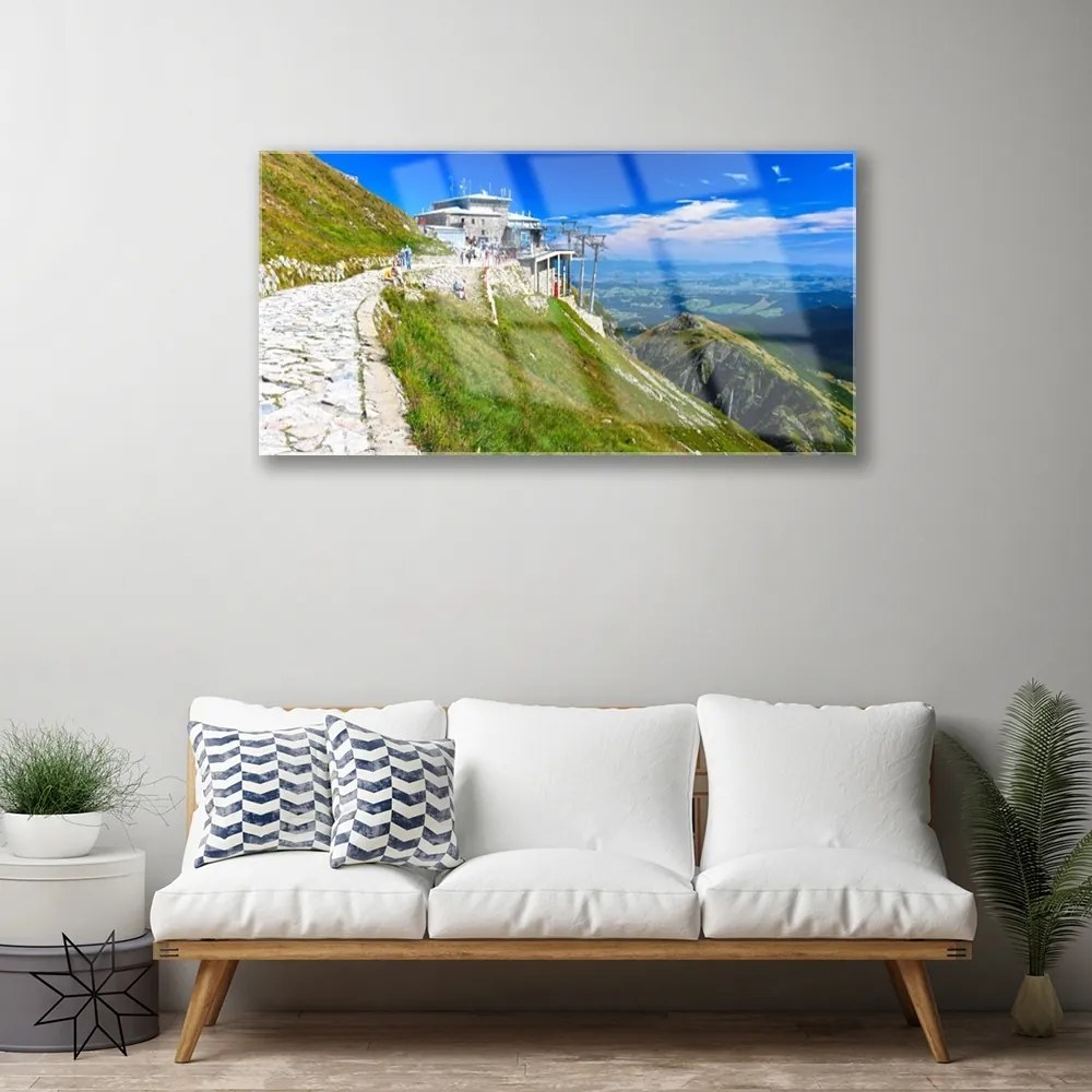 Obraz na skle Hory Stezka Krajina 125x50 cm